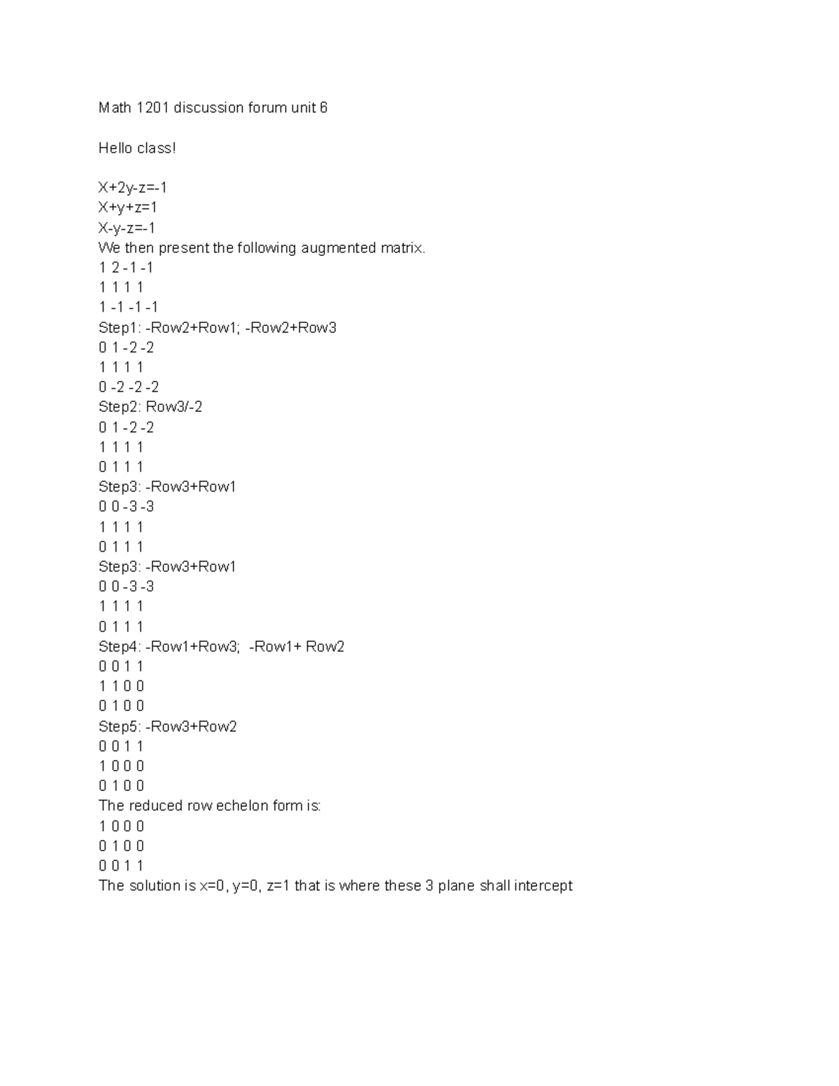 Math 1201 discussion forum unit 6 - Hello class! Math 1201 discussion ...