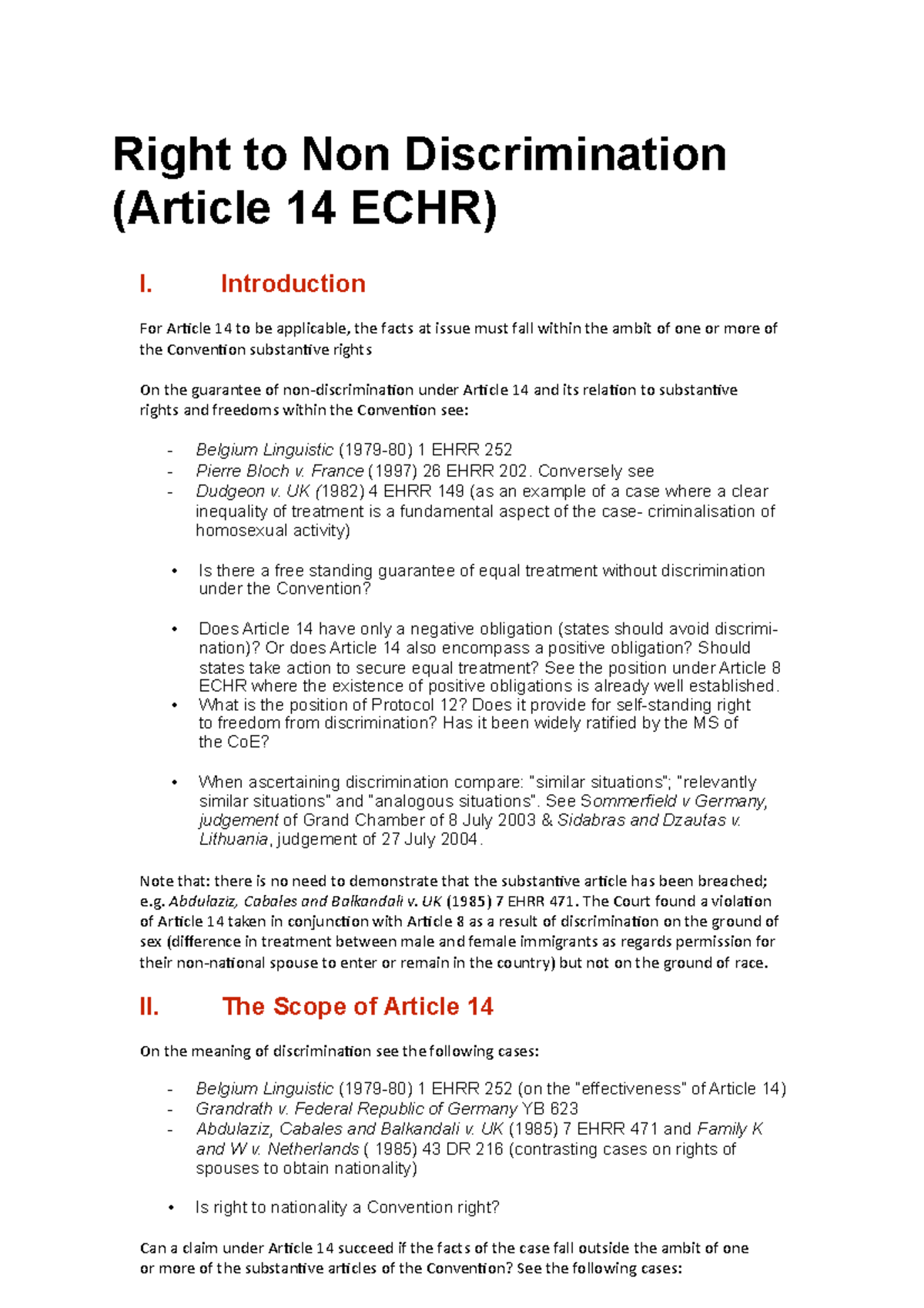Right to Non Discrimination (Article 14 ECHR) - Introduction For ...
