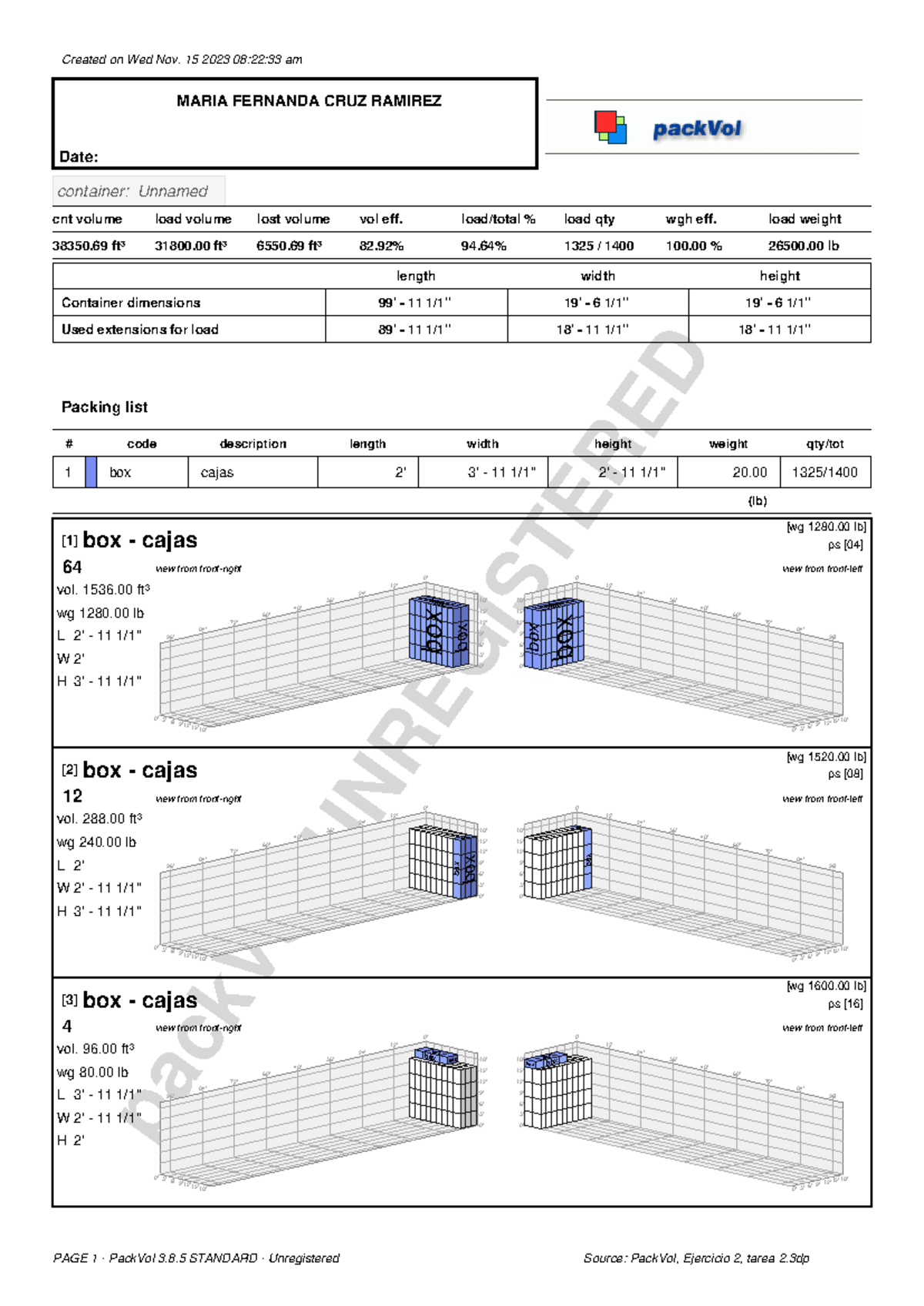 Pack Vol, Ejercicio 2, tarea 2 - packVol UNREGISTERED ####### MARIA ...