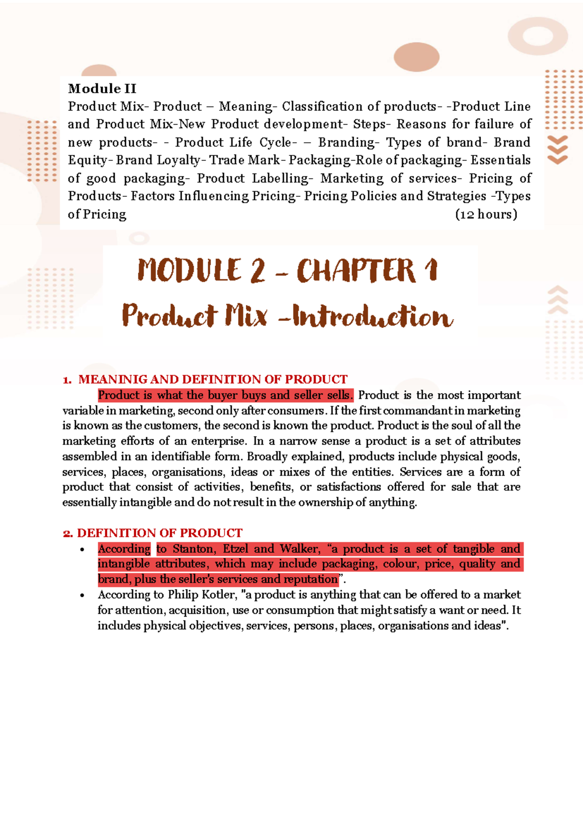 Module 2 Chapter 1 day 2 - 1. MEANINIG AND DEFINITION OF PRODUCT ...