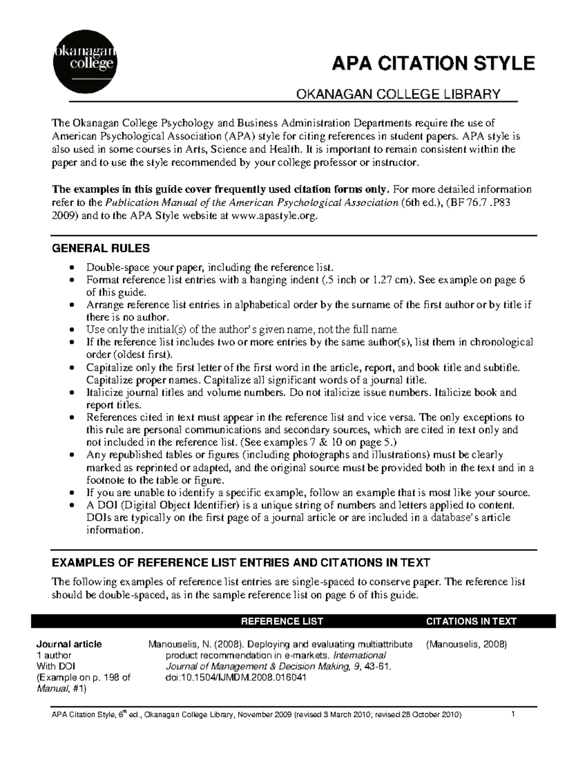 APA Resource - Okanagan Library APA Citation - AP APAA CCIITTAATTIIOONN ...