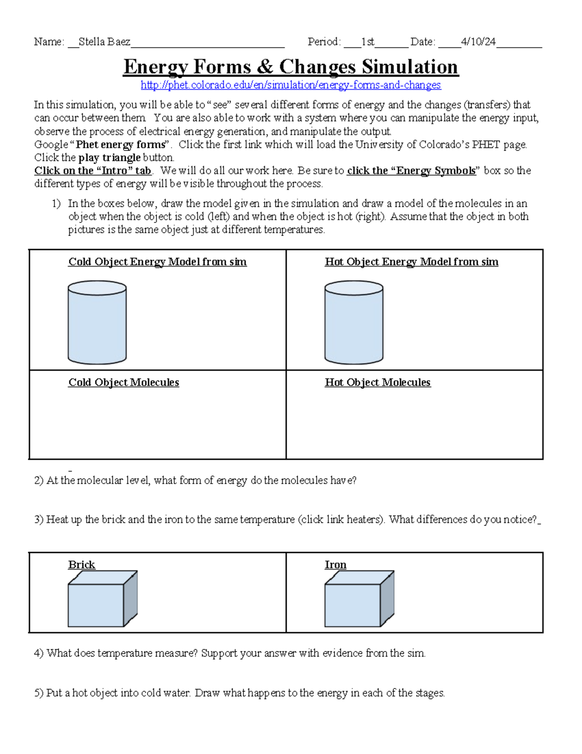 PHET Energy Forms & Changes Simulation - Name: Stella Baez ...