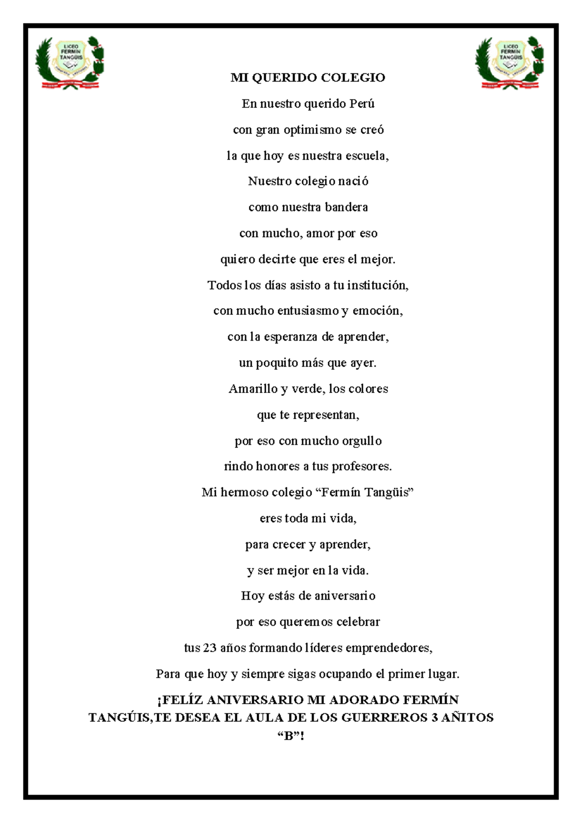 MI Querido Colegio - MI QUERIDO COLEGIO En nuestro querido Perú con gran optimismo se creó la ...