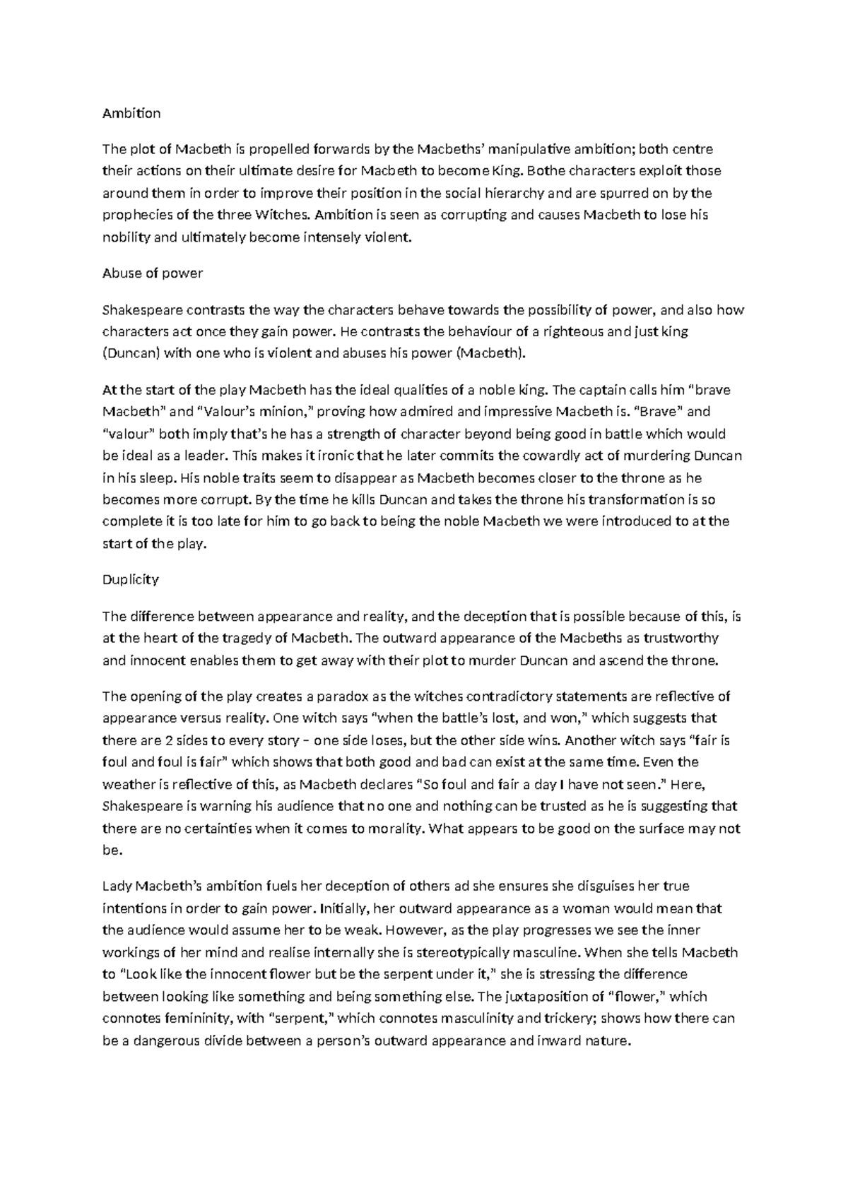 Themes - .... - Ambition The plot of Macbeth is propelled forwards by ...