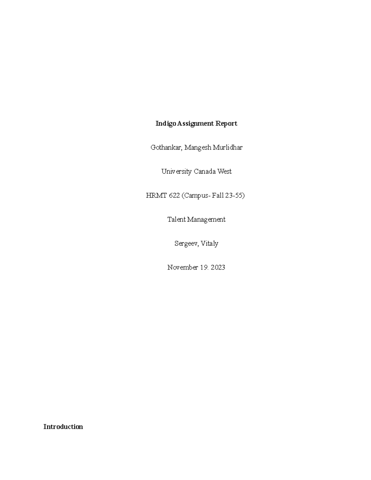Carrer Development Plan - Indigo Assignment Report Gothankar, Mangesh ...