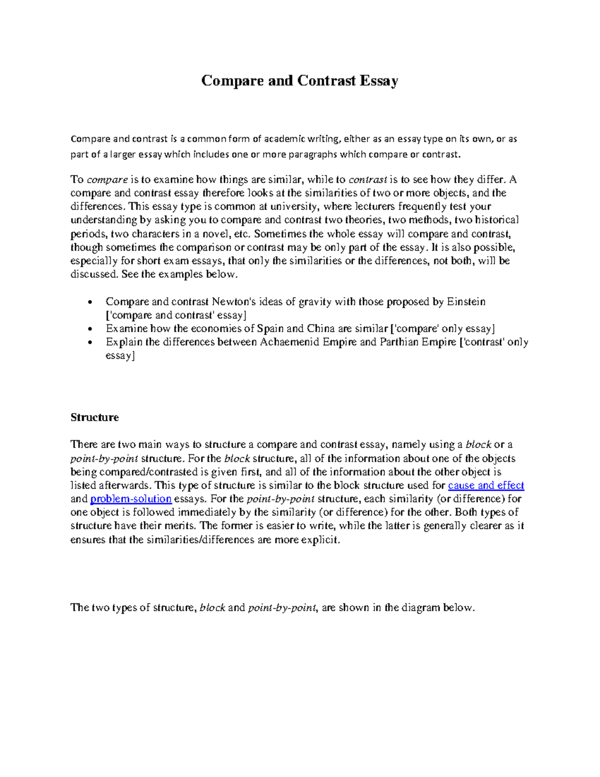 Compare and Contrast Essay - Compare and Contrast Essay Compare and ...