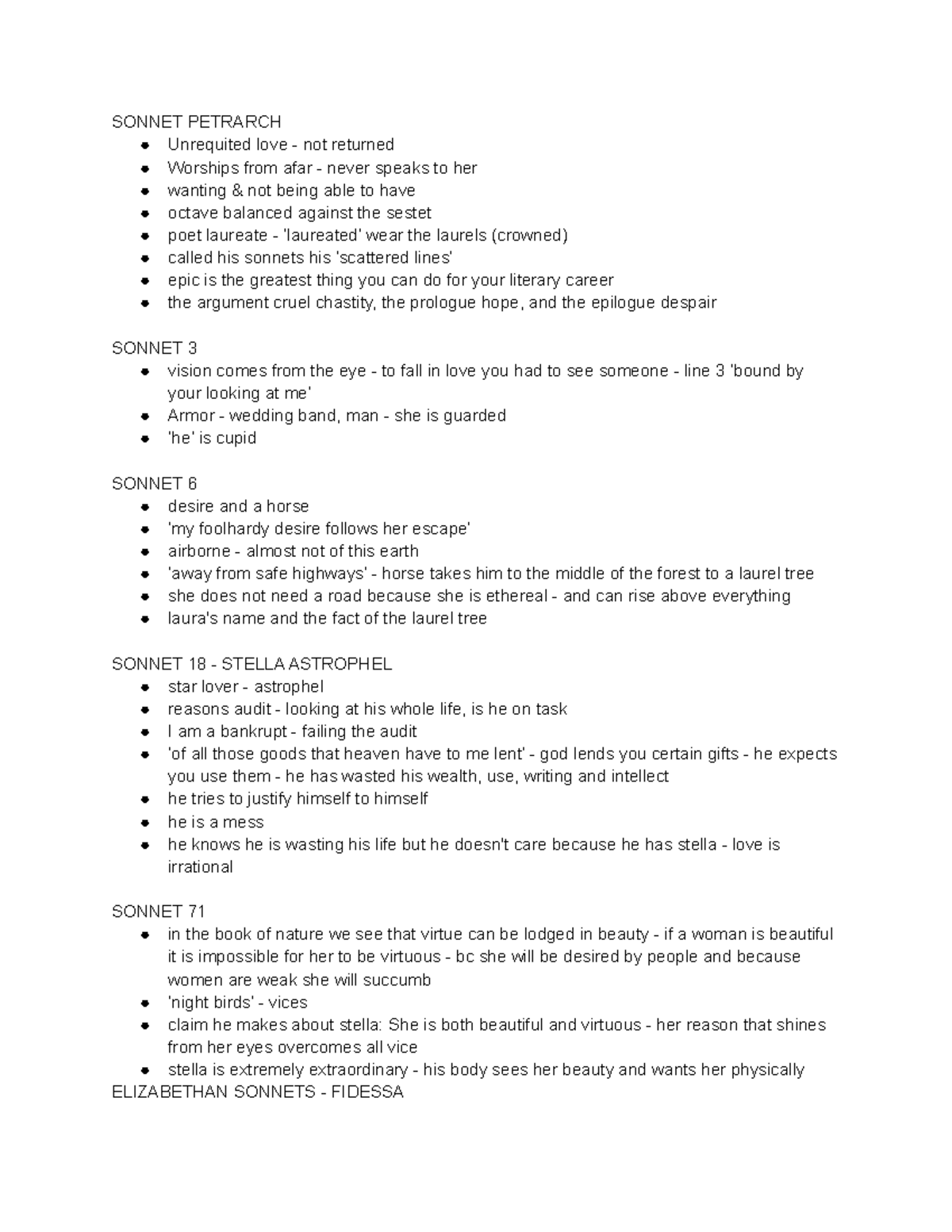 Lecture Notes, Lecture Sonnets - SONNET PETRARCH Unrequited love not ...