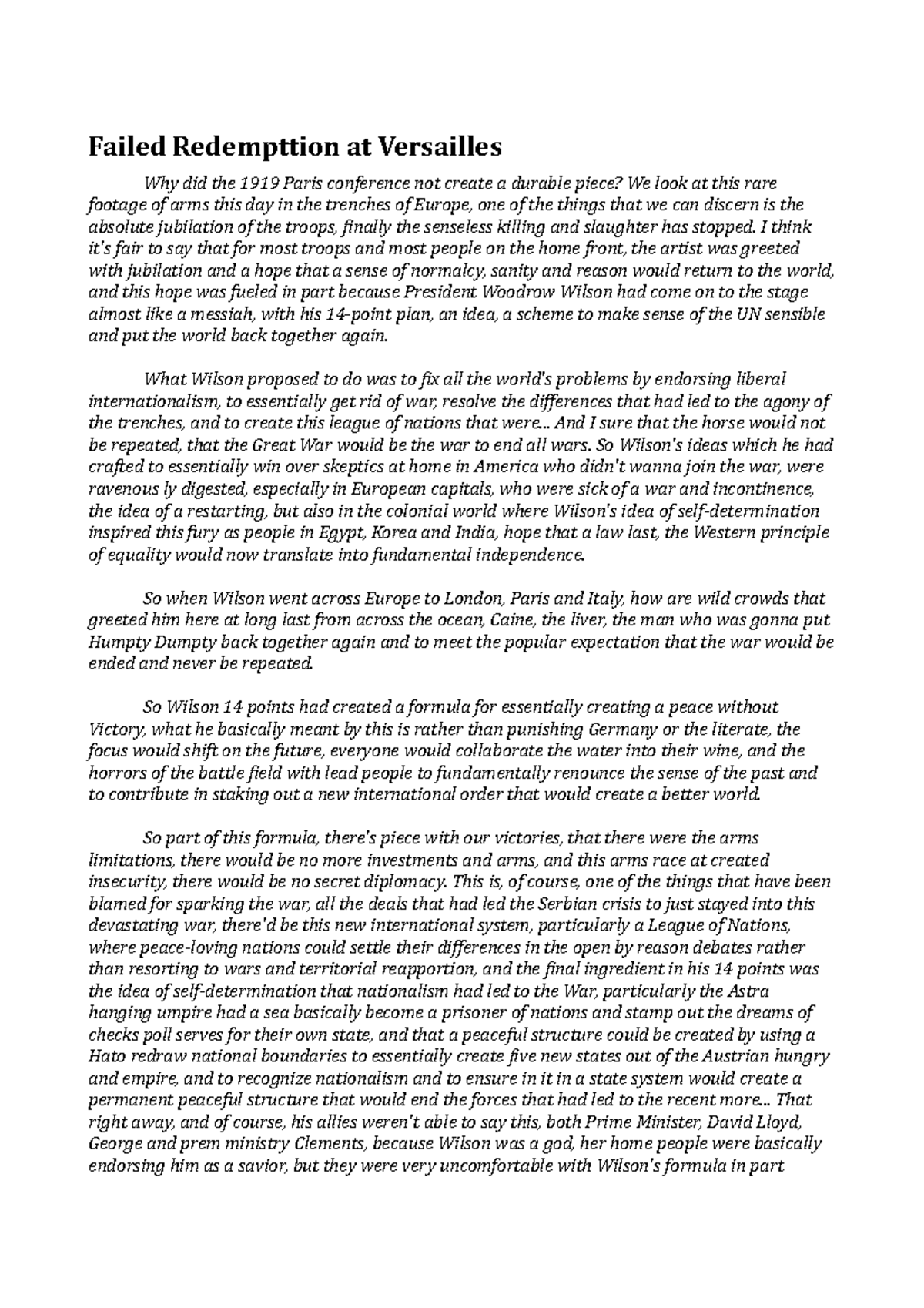 Failed Redempttion at Versailles - I think it's fair to say that for ...