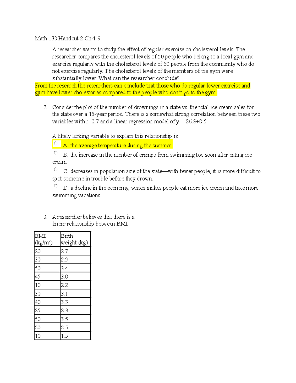 Wk 10-130 Final Review Handout 2 Chapters 4-9 - Math 130 Handout 2 Ch 4 ...