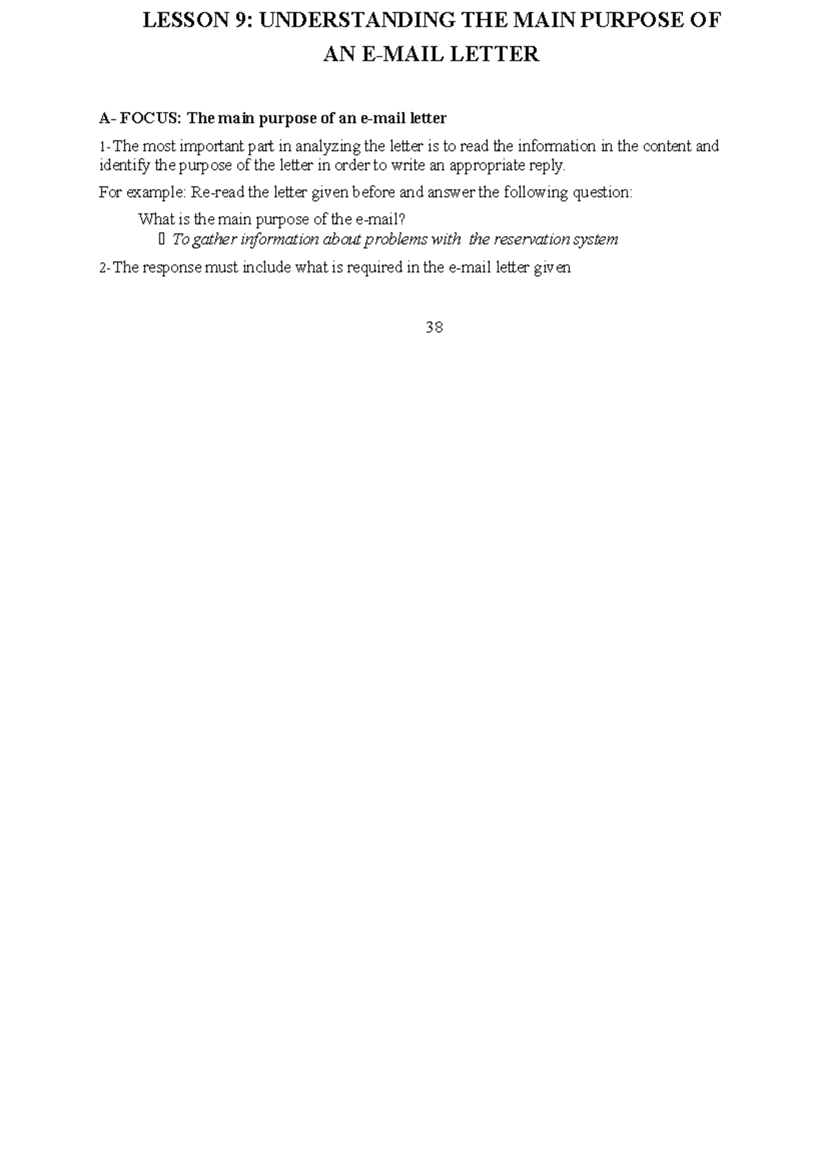 Lesson 9 writing 1 - LESSON 9: UNDERSTANDING THE MAIN PURPOSE OF AN E ...