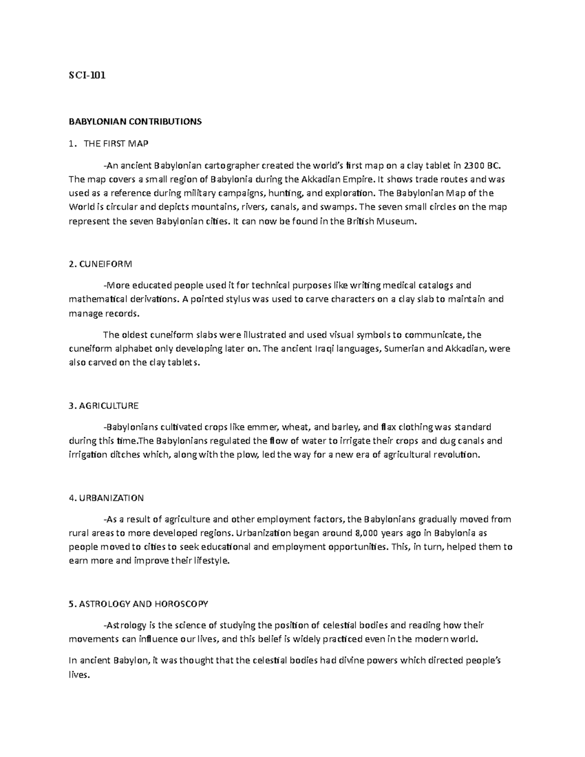 Babylonian Contributions - SCI- BABYLONIAN CONTRIBUTIONS 1. THE FIRST ...