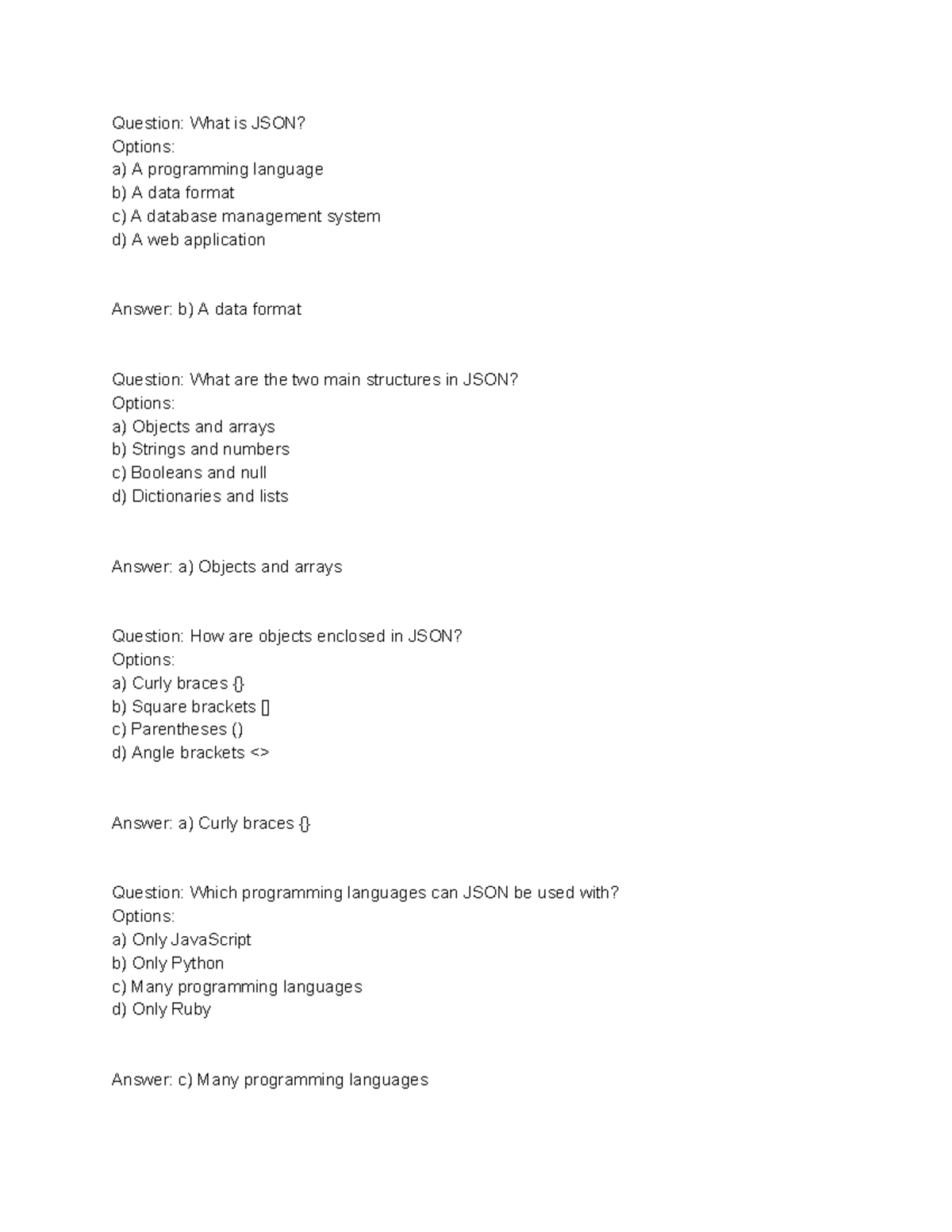 JSON-Mangodb-quiz - azdazdzadazdazd - Question: What is JSON? Options ...