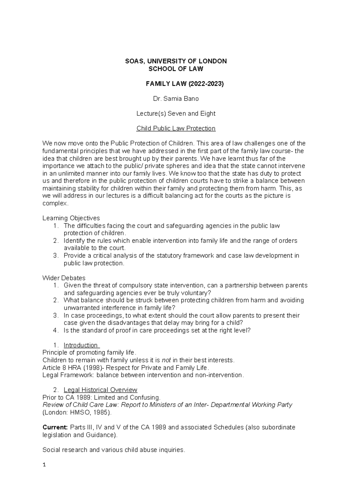 Lecture 7 and 8 (Handout) - SOAS, UNIVERSITY OF LONDON SCHOOL OF LAW ...
