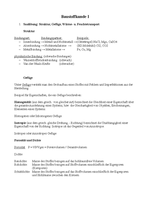 Baustoffkunde 1 - Komplette Zusammenfassung - Warning: TT: undefined function: 32 Warning: TT ...