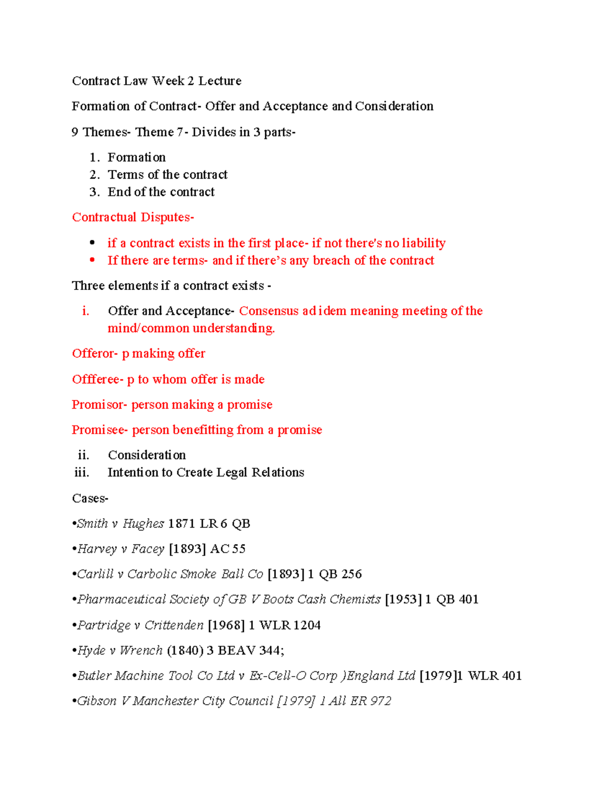 Contract Law Cohort Lecture W2 - Contract Law Week 2 Lecture Formation ...