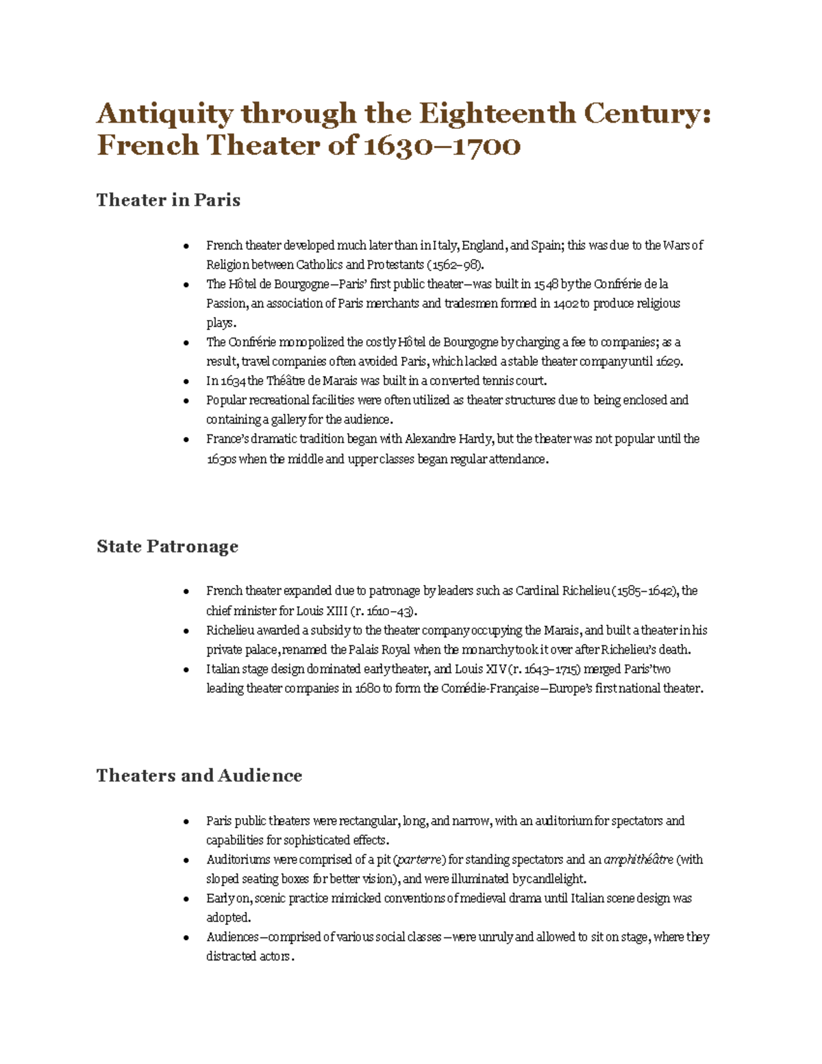 HW Theatre 2 1 - Antiquity through the Eighteenth Century: French ...