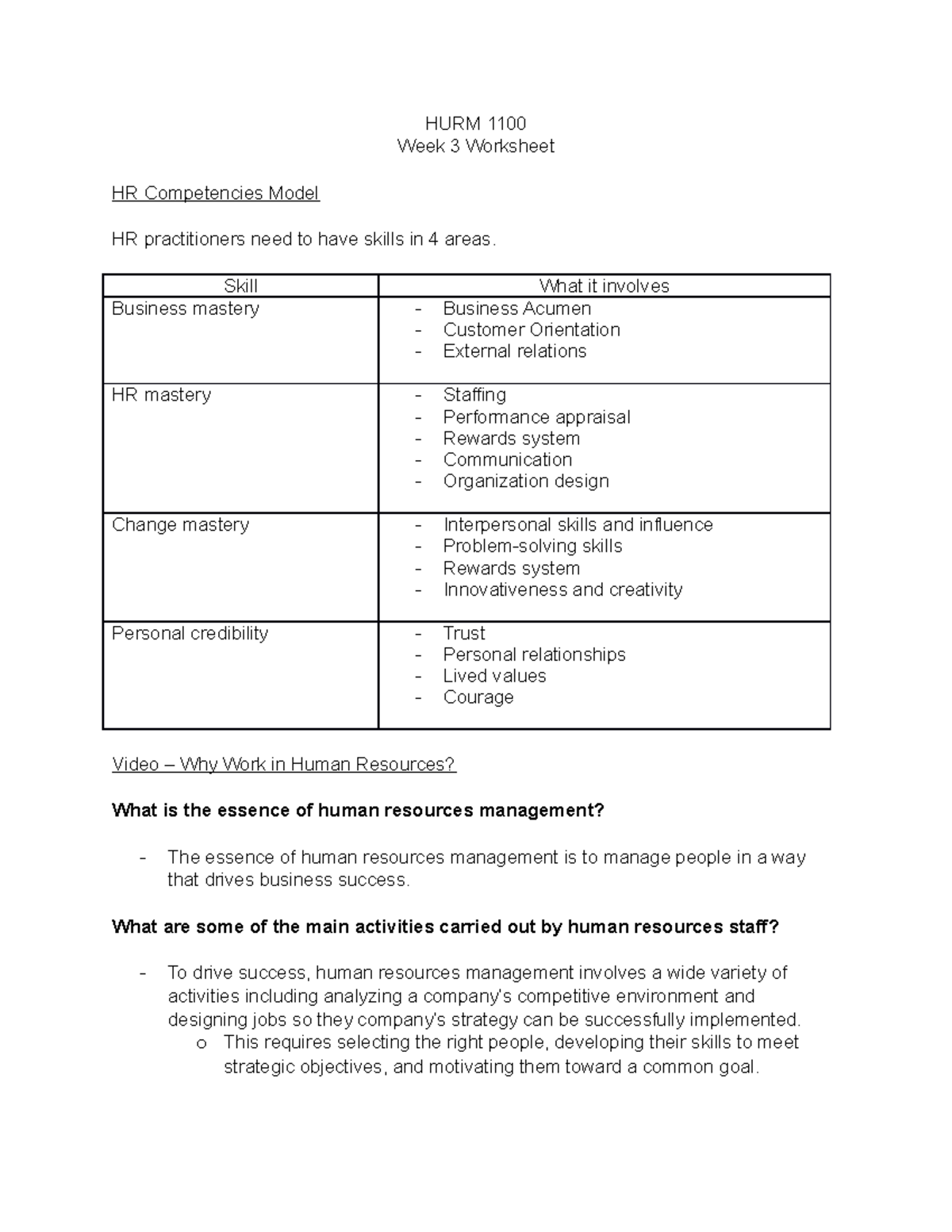 Human Resource Management Worksheet #3 - HURM - Durham College - Studocu