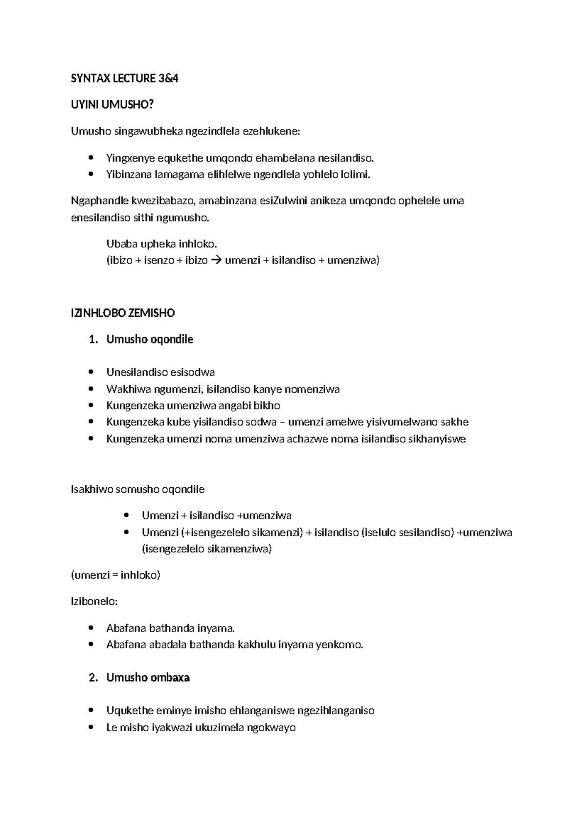 Syntax Lecture 3 4 2018 Notes Syntax Lecture 3and Uyini Umusho