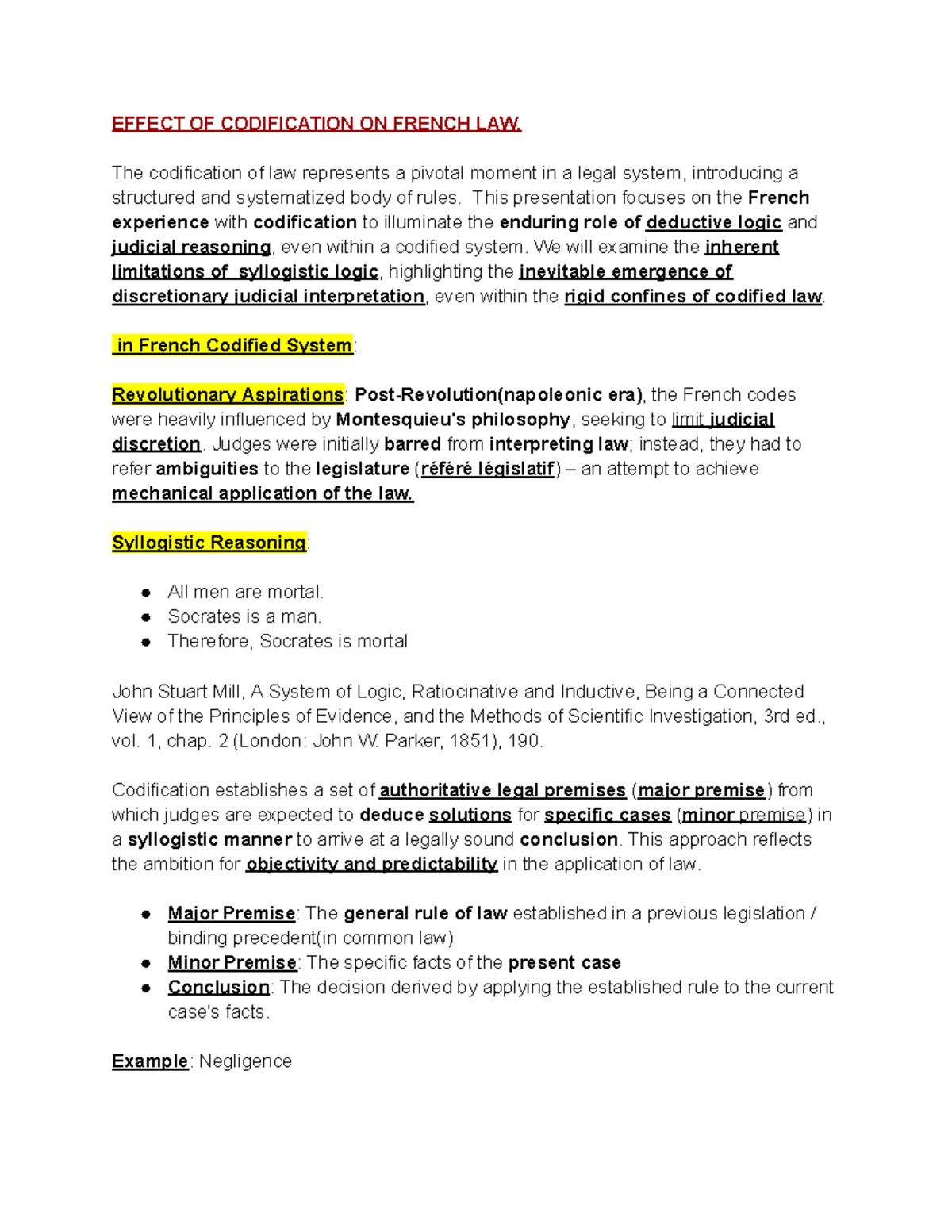 Deductive analogy- example from French law - EFFECT OF CODIFICATION ON ...