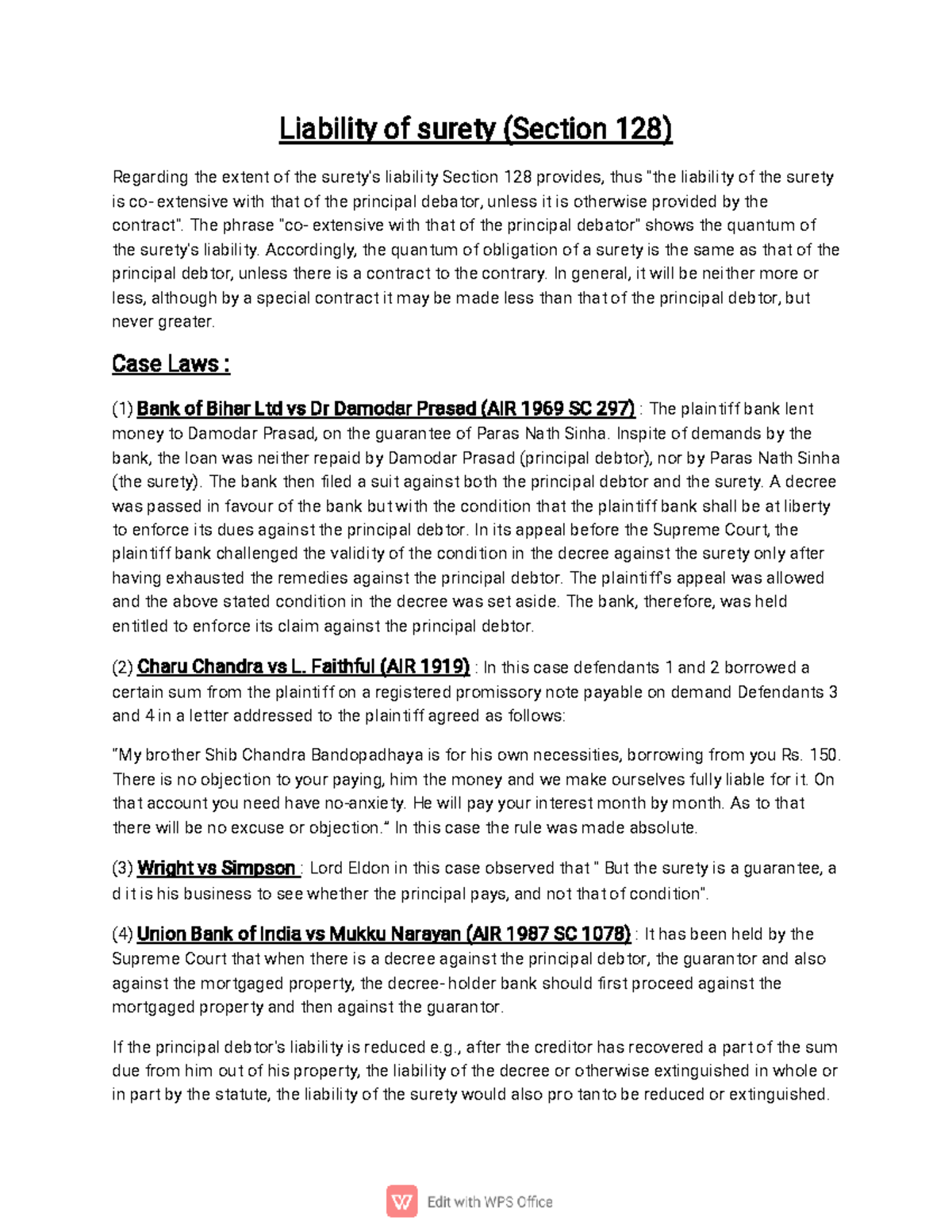 Liability of surety - law - Liability of surety (Section 128 ...