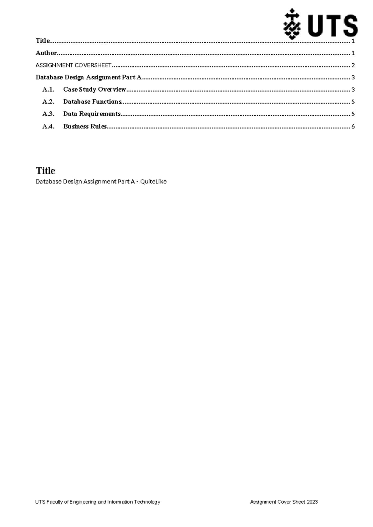 Database Fundamentals - Case Study Part A - Title - Studocu