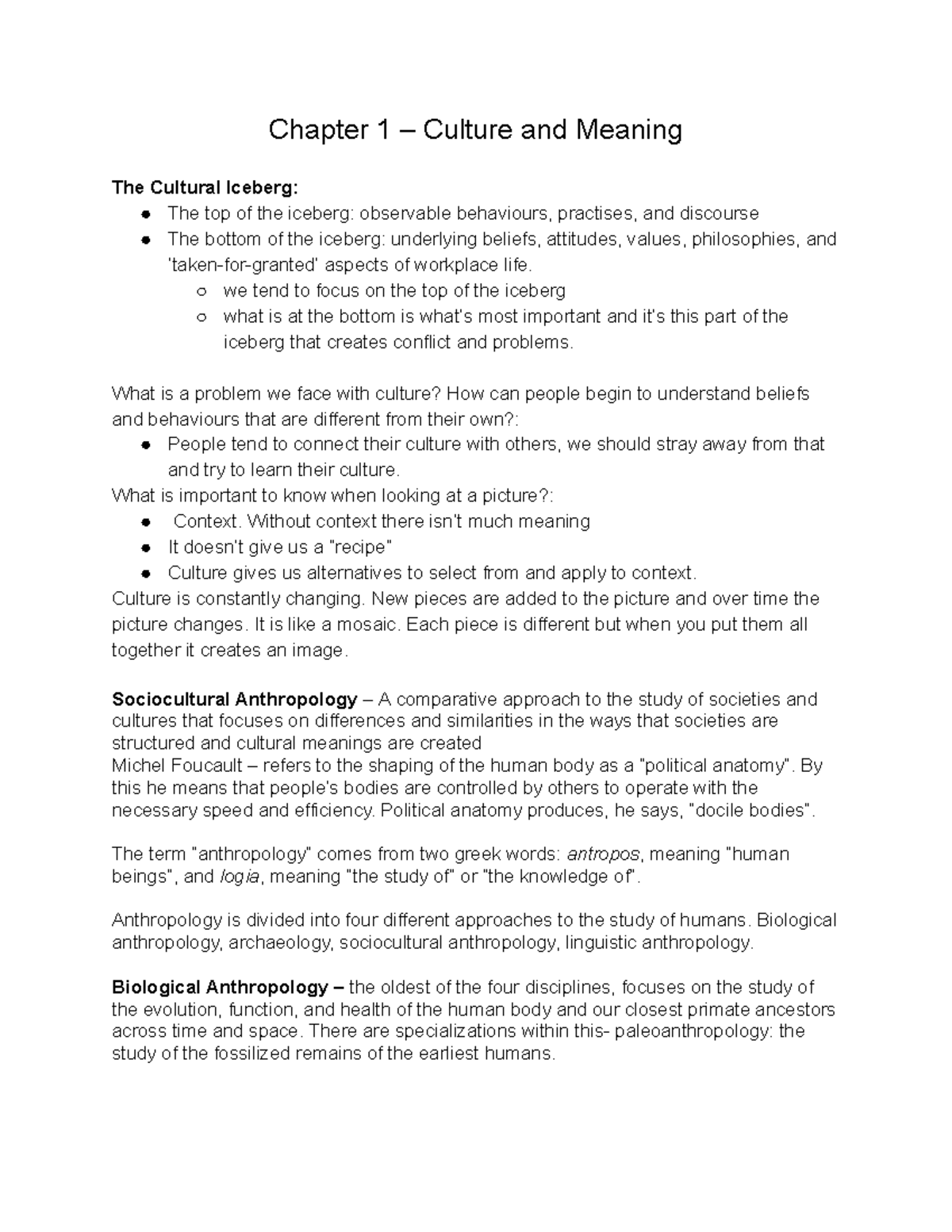 Anthro MT 1 - Midterm Review - Chapter 1 – Culture and Meaning The ...