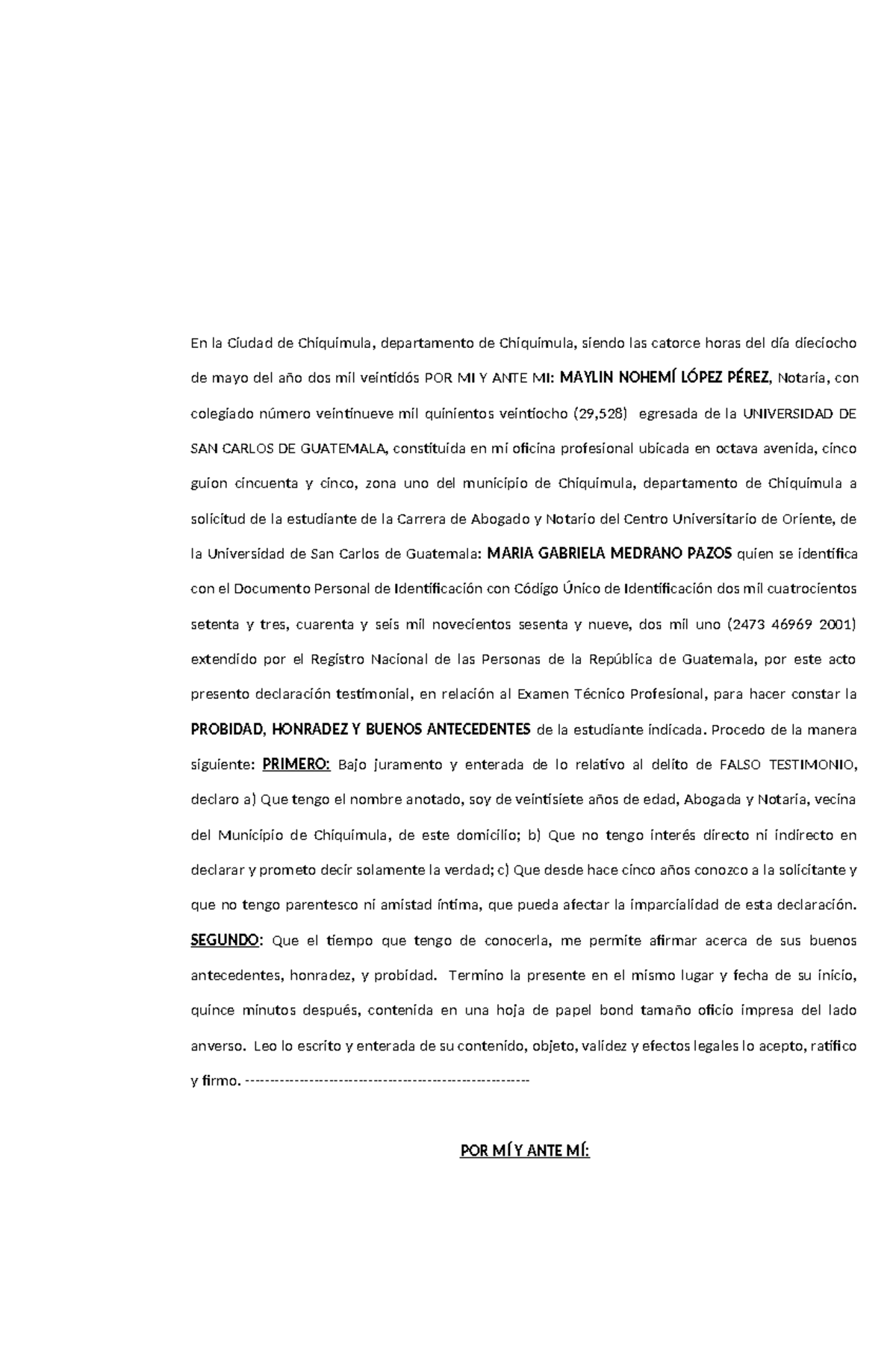 Actas DE Probidad GABY 2022 - En la Ciudad de Chiquimula, departamento de Chiquimula, siendo las ...