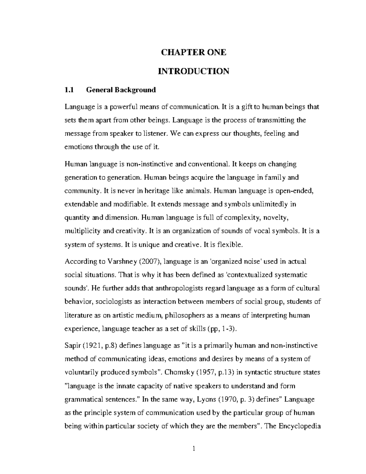 Chapter - Lectures on different topics. - CHAPTER ONE INTRODUCTION 1 General Background Language ...