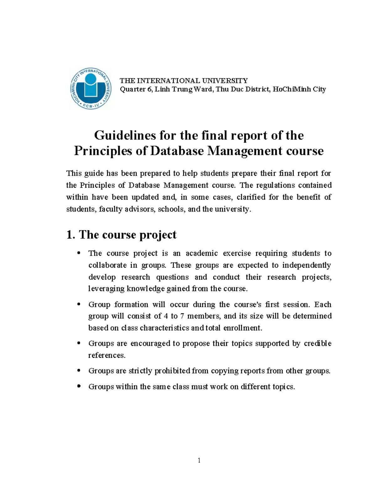 PDM Final Report - Format - Guideline - THE INTERNATIONAL UNIVERSITY ...