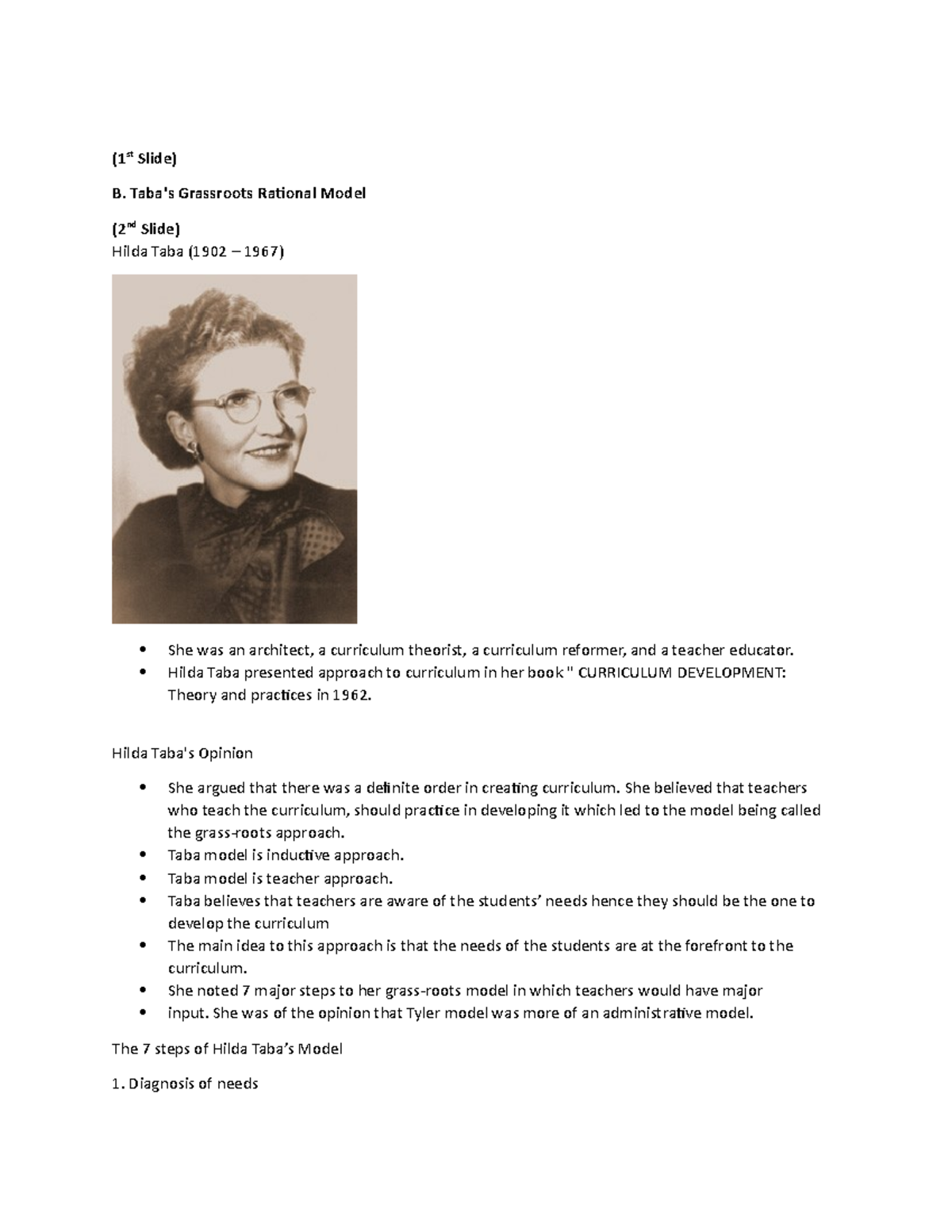 Word file report - EDUC 10 - (1st Slide) B. Taba's Grassroots Rational ...