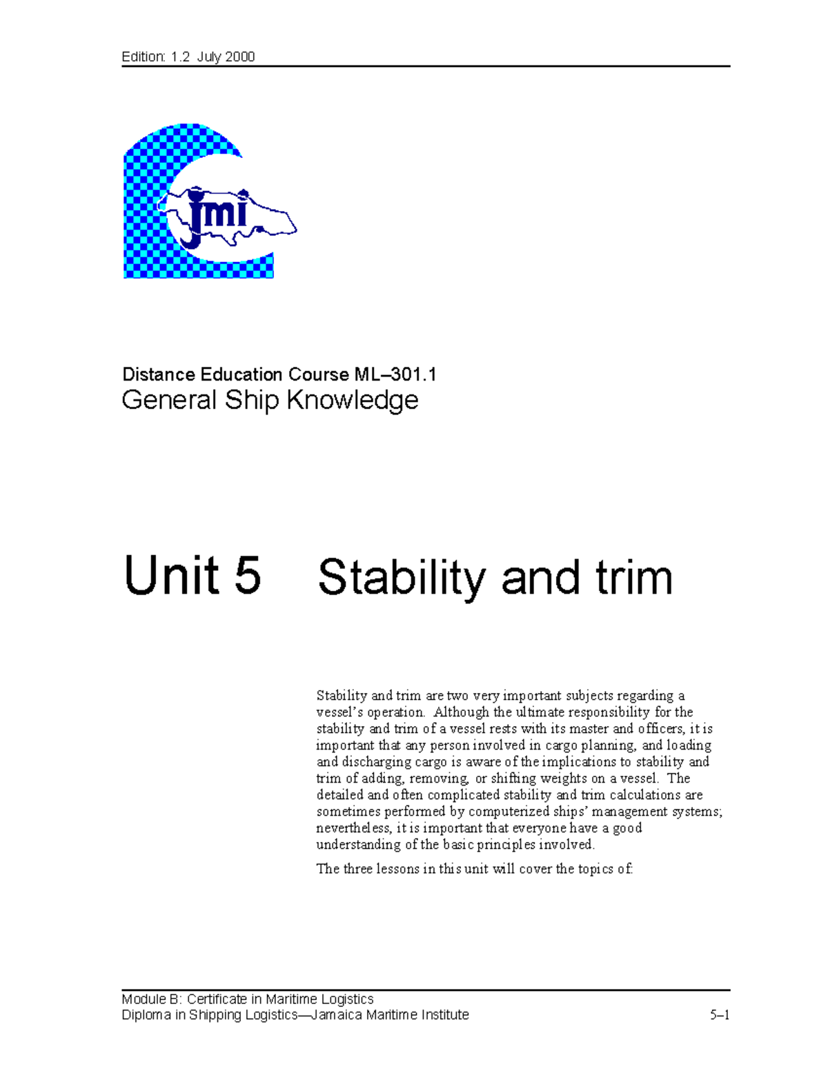 General ship knowledge Unit 05 - Edition: 1 July 2000 Distance ...