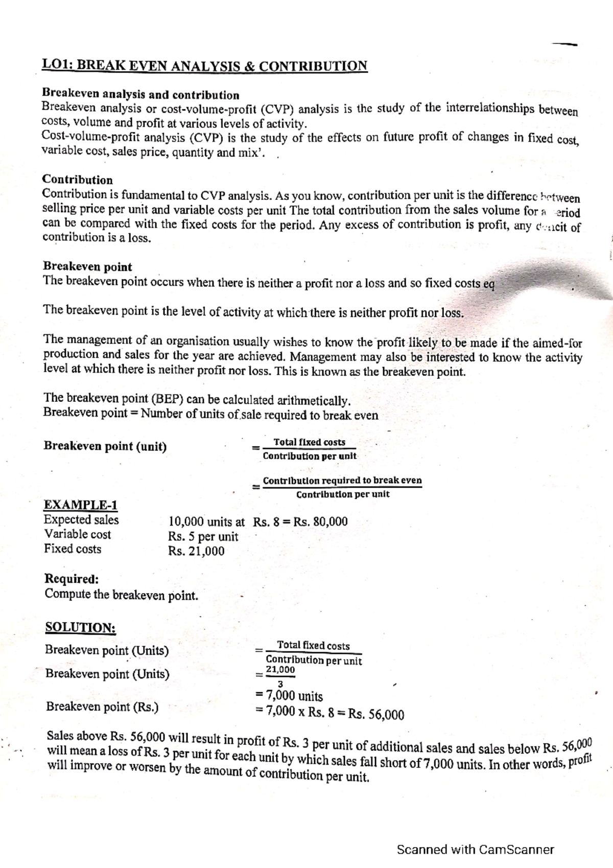 Break even notes - Strategic management accounting - Studocu