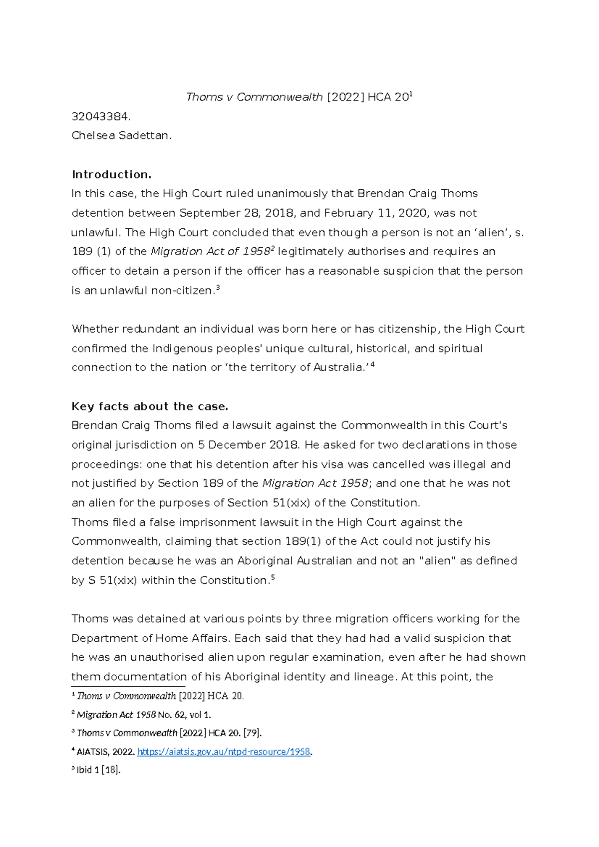 Thoms v Commonwealth - Chelsea Sadettan. Introduction. In this case ...