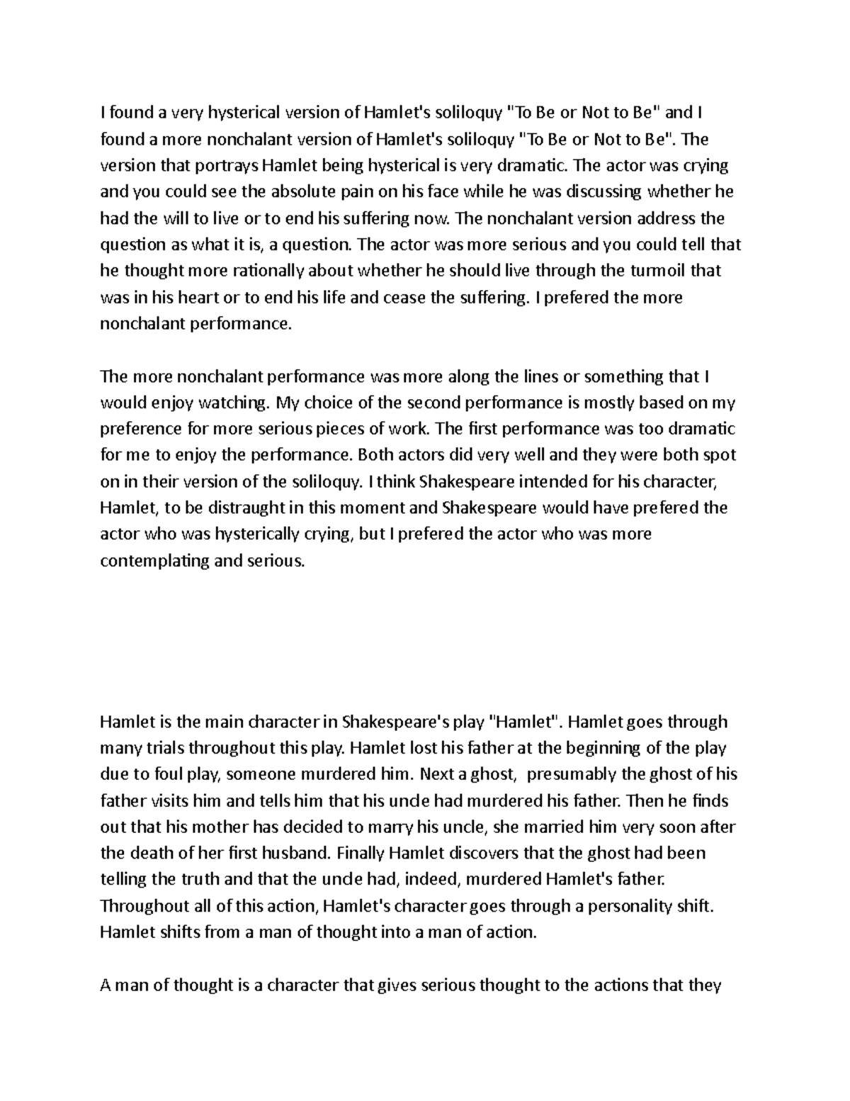 Hamlet english - essay - I found a very hysterical version of Hamlet's ...