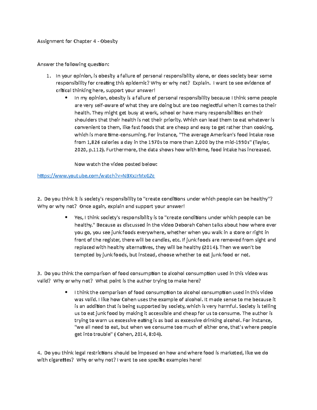 Assignment for Chapter 4 - I want to see evidence of critical thinking ...