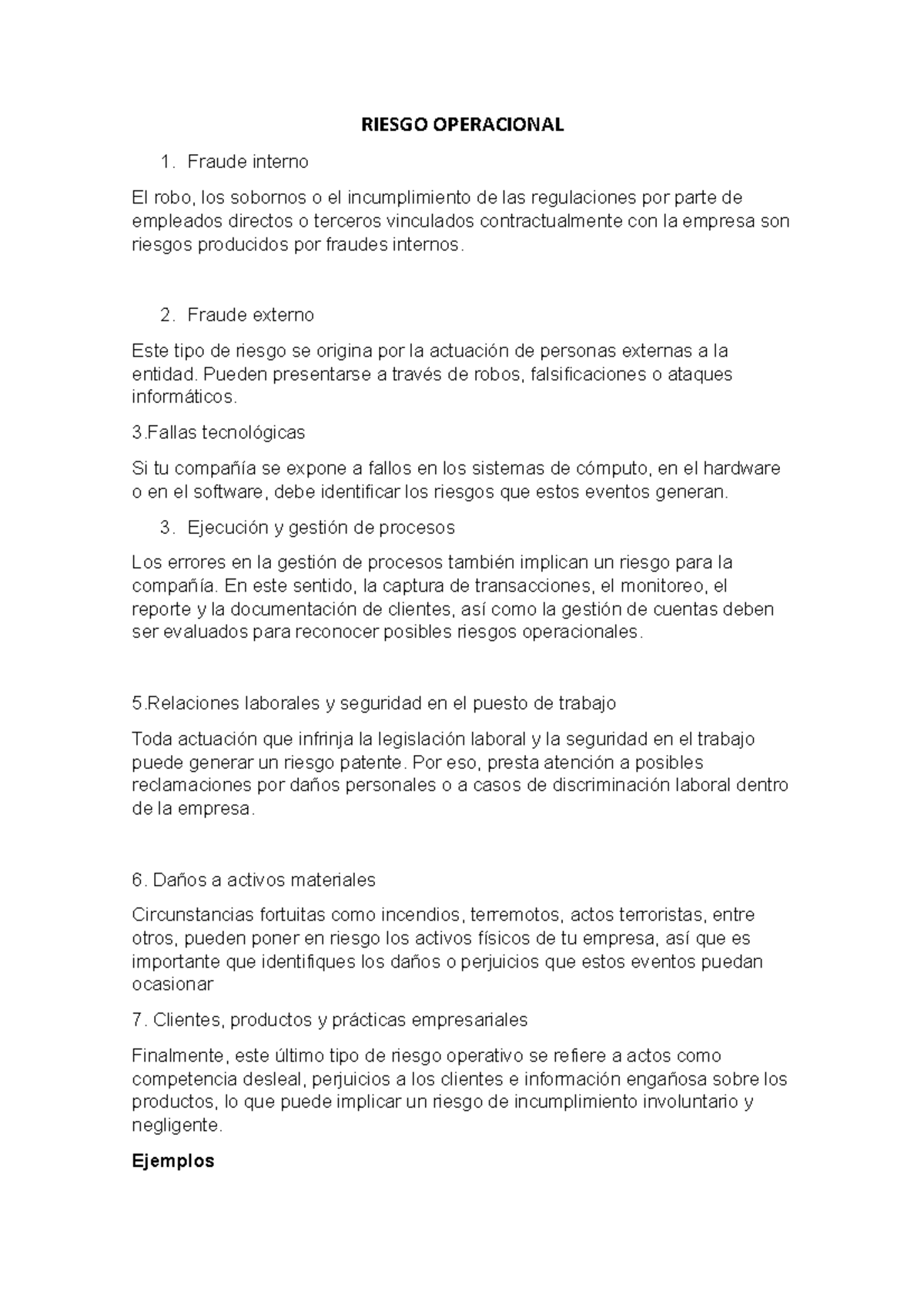 Riesgo operacional - RIESGO OPERACIONAL Fraude interno El robo, los ...