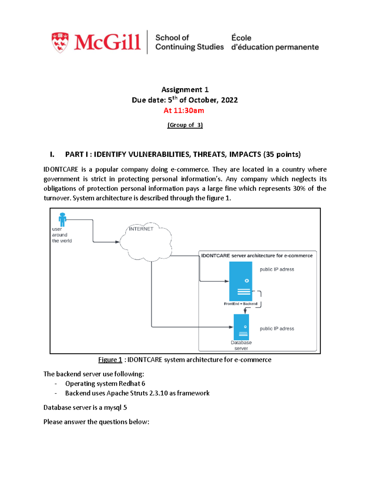 Assignment 1 - PART I : IDENTIFY VULNERABILITIES, THREATS, IMPACTS (35 ...