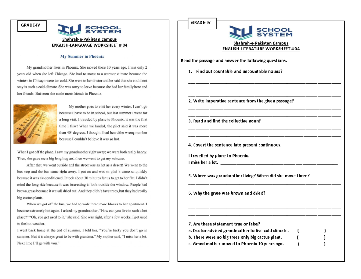 Langauge worksheet 4 - ABC - Shahrah-e-Pakistan Campus ENGLISH-LANGUAGE ...