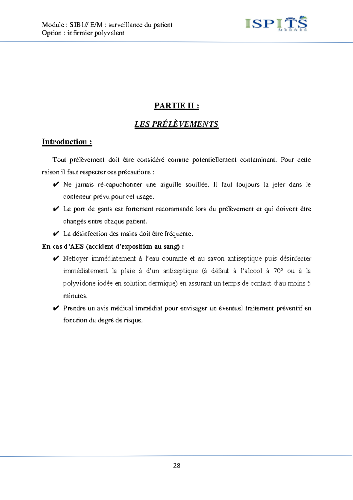 Prélèvements - No informations - Option : infirmier polyvalent PARTIE ...