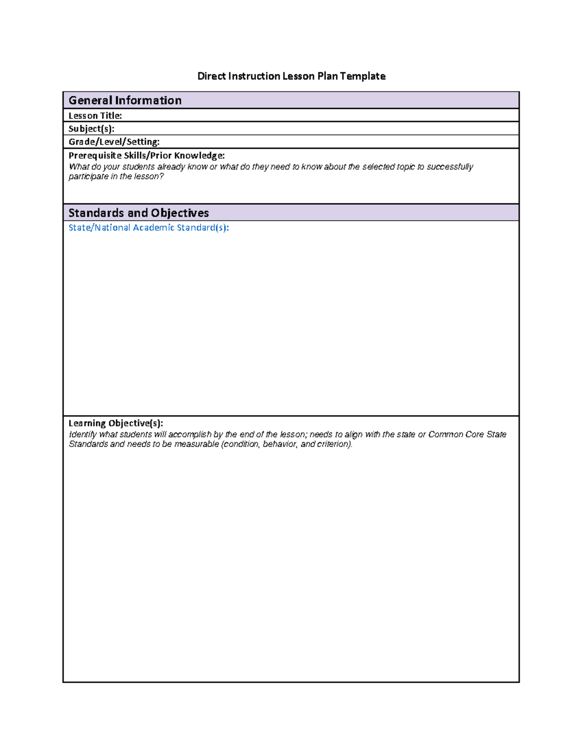 Task 2 direct instruction lesson plan template - Direct Instruction Lesson Plan Template General ...