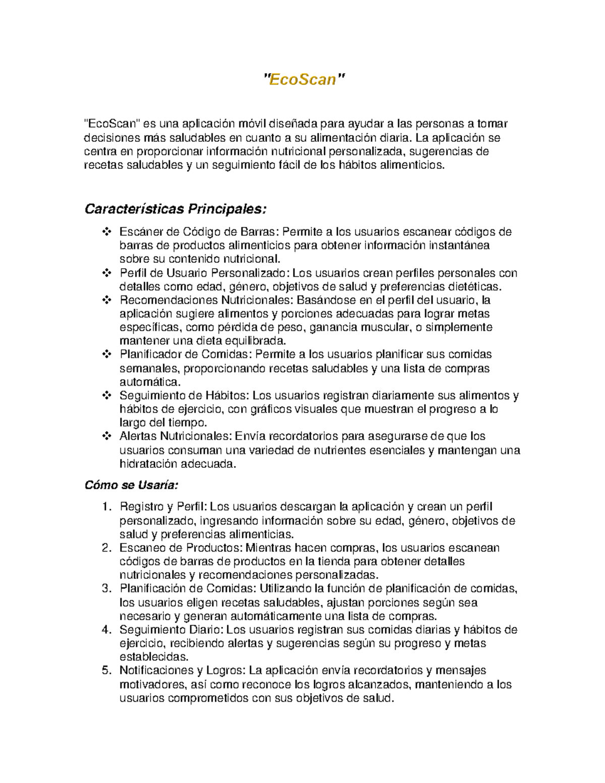 Practica 1 Proponiendo mi app Eco Scan - " " "EcoScan" es una ...