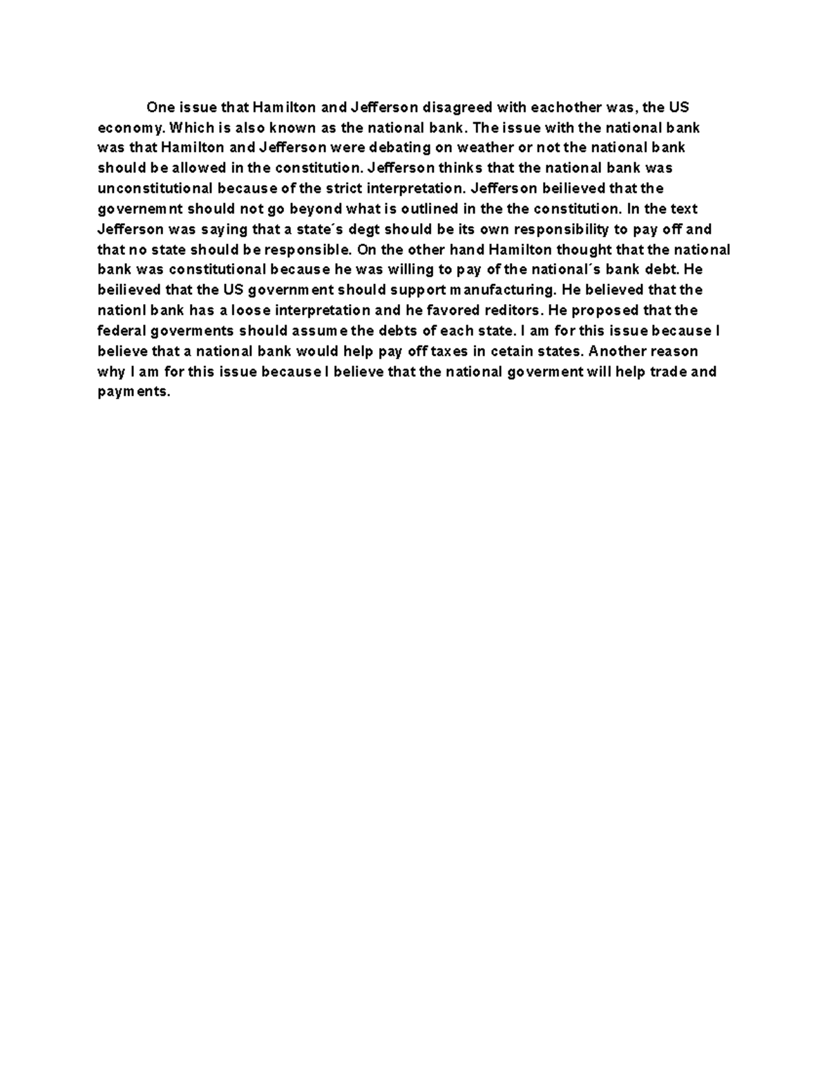 Essay for Debate - One issue that Hamilton and Jefferson disagreed with ...