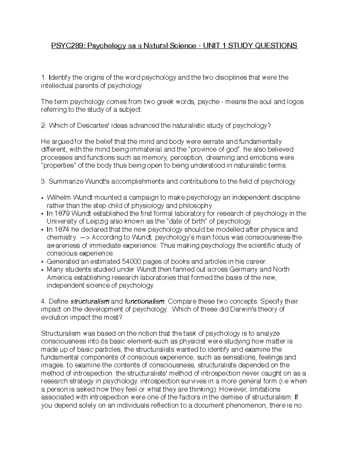 Psych 289 UNIT1 Study Q'S - PSYC289: Psychology as a Natural Science ...