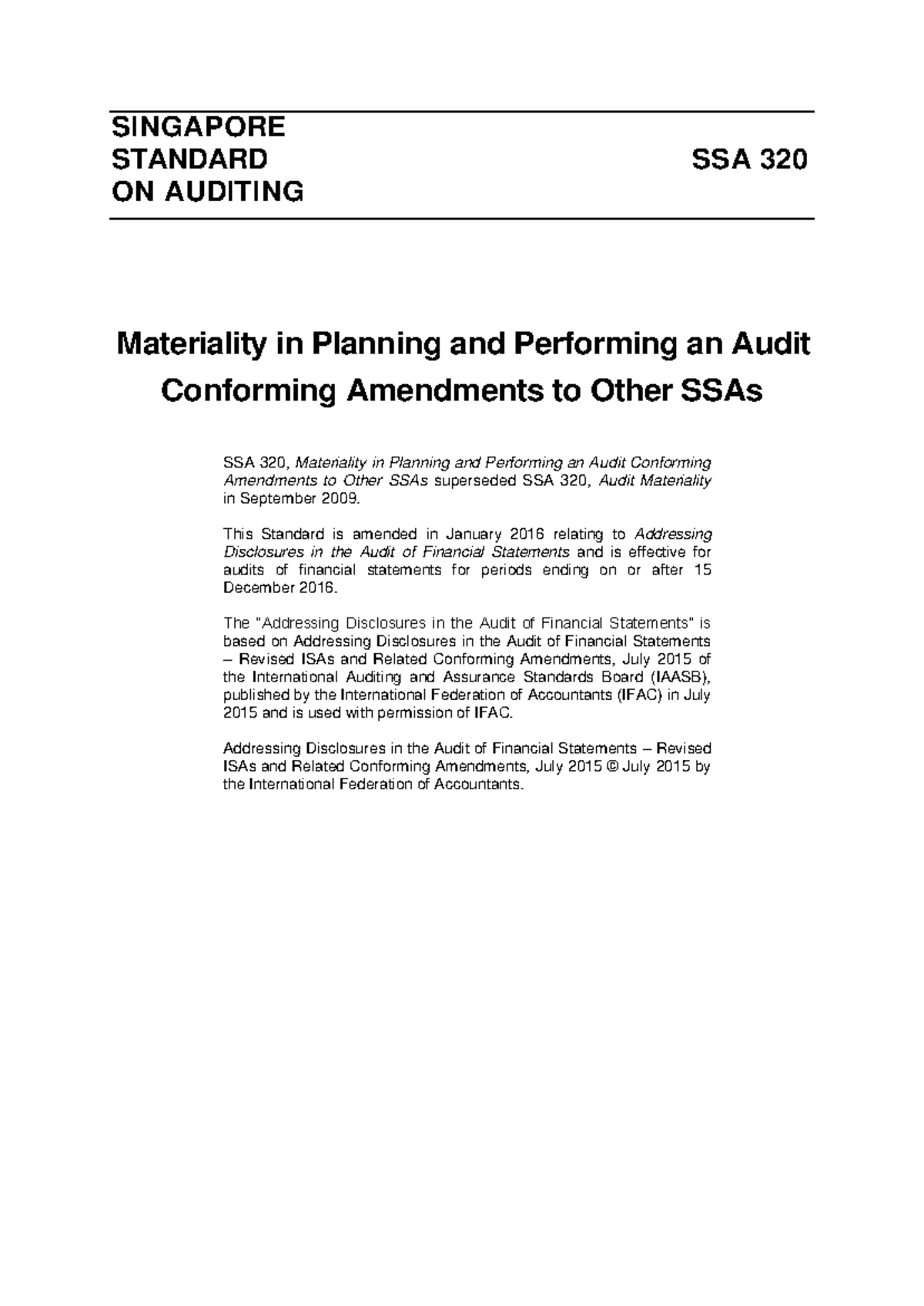 Ssa 320 jan 2016 - Notes - SINGAPORE STANDARD SSA 320 ON AUDITING ...