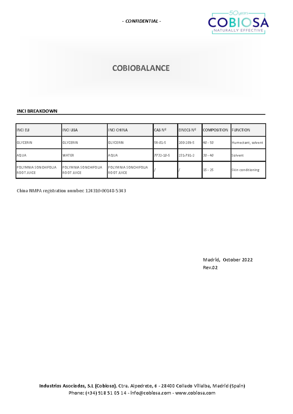 INCI Cobiobalance REV 2 - CONFIDENTIAL - INCI EU INCI USA INCI CHINA ...