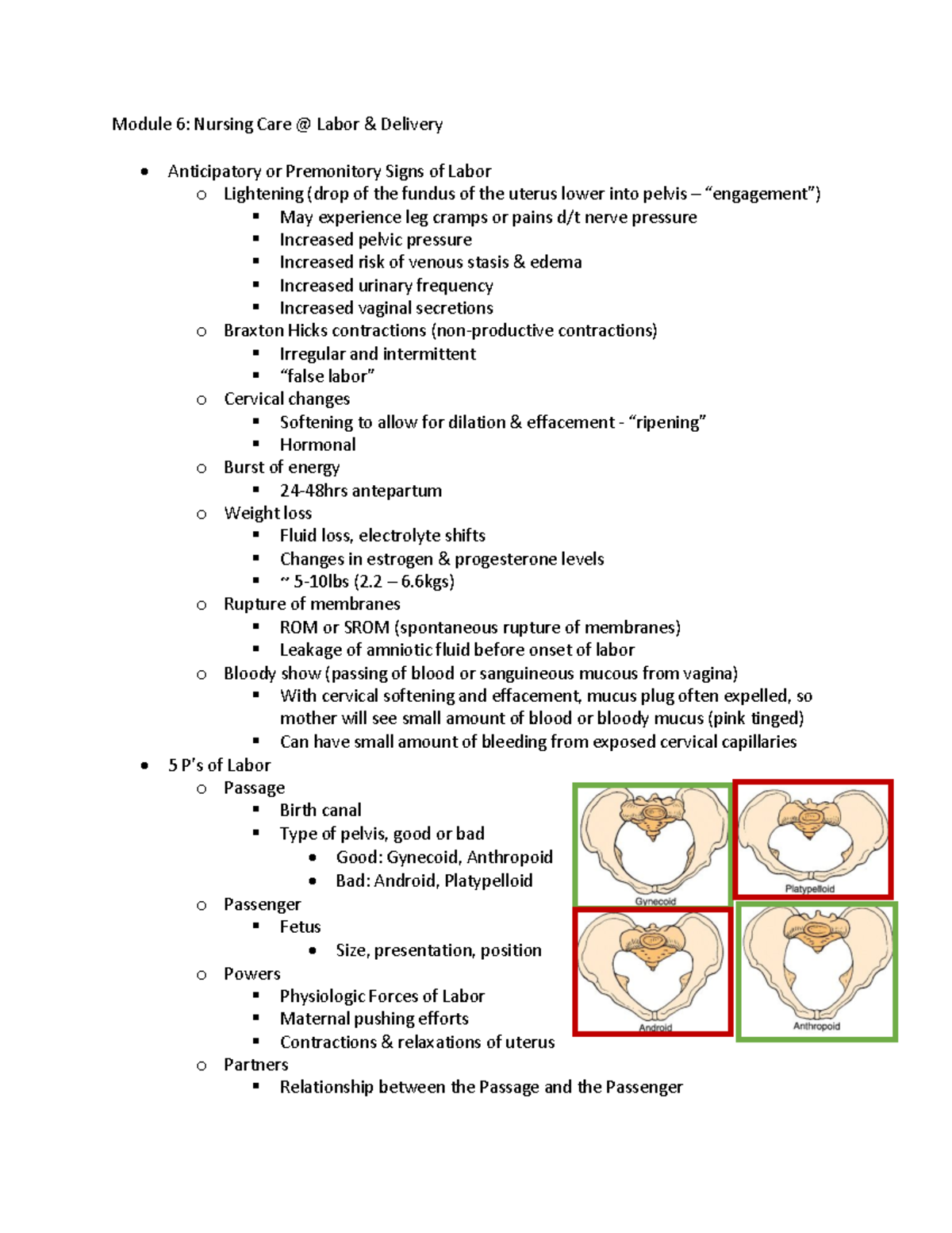 Exam 2 Study Guide Modules 6-11 - Module 6: Nursing Care Labor Delivery ...