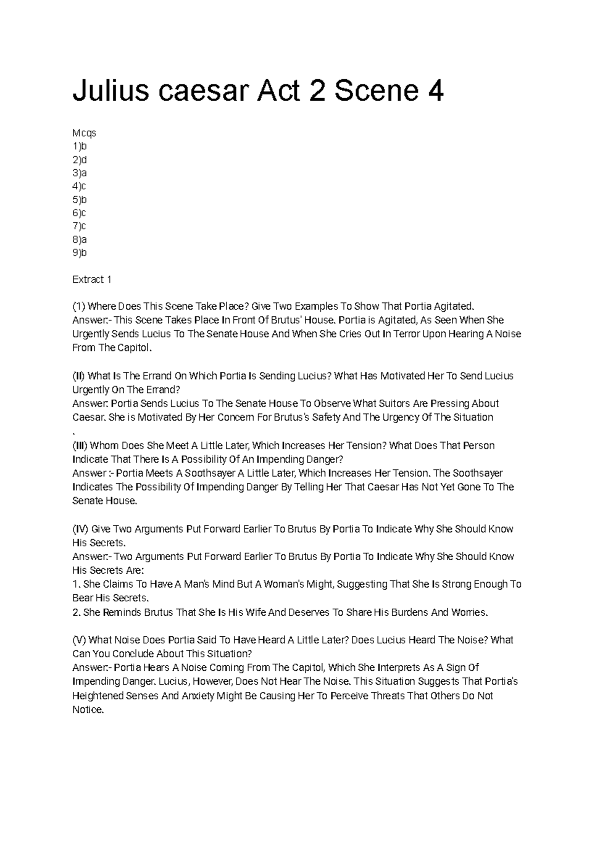 Julius caesar Act 2 Scene 4 - Julius caesar Act 2 Scene 4 Mcqs 1)b 2)d ...