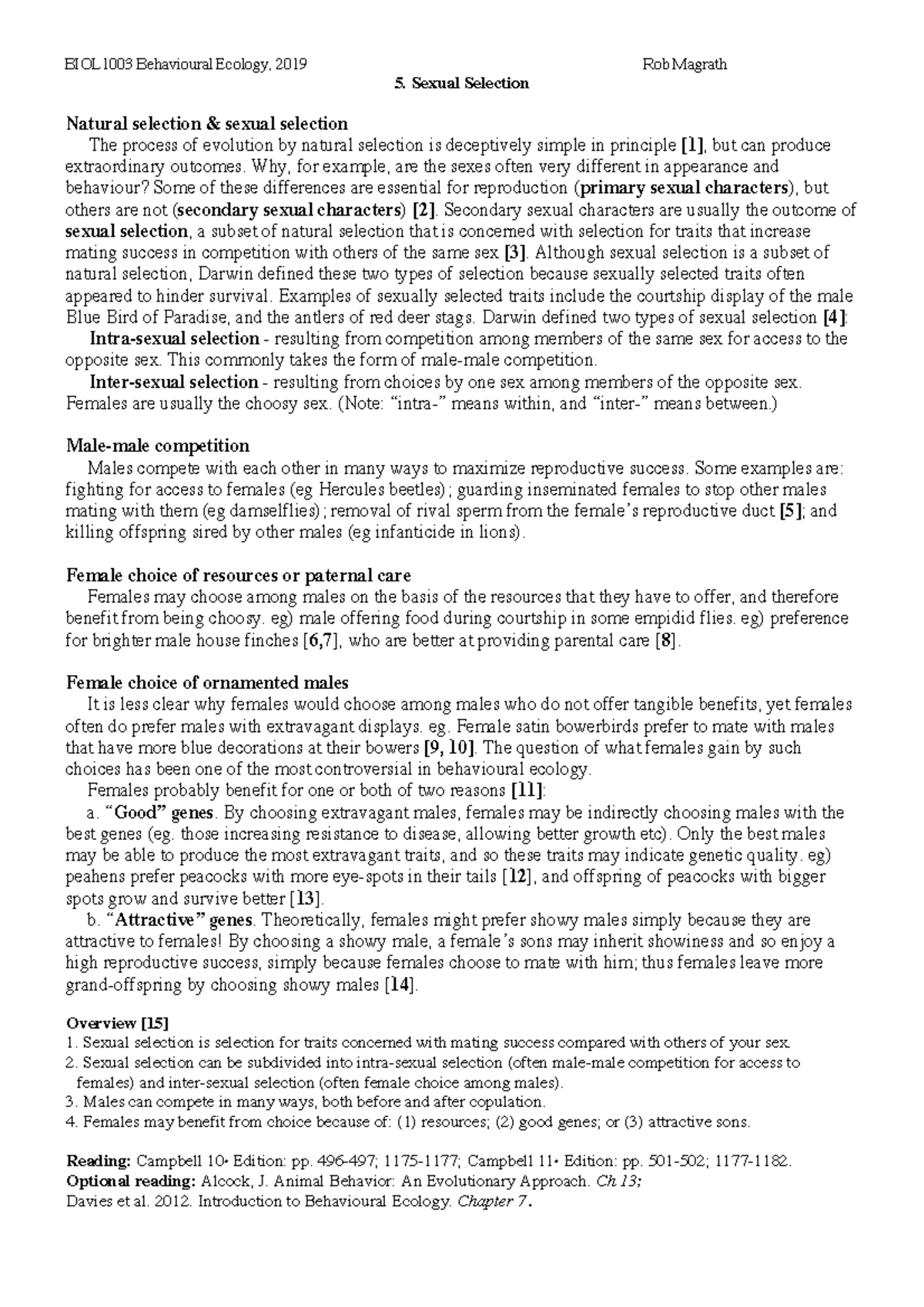 05. Tue 28 May Sexual Selection 2019 Rob Magrath - BIOL1003 - ANU - Studocu