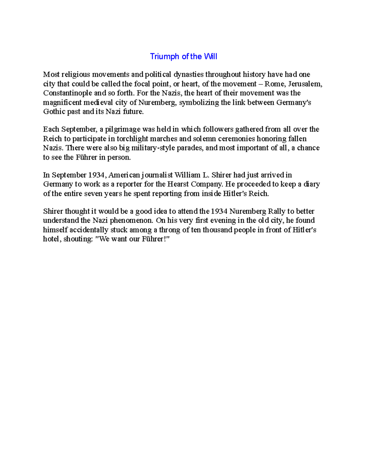 Triumph of the Will - These notes will help you with the essay on the ...