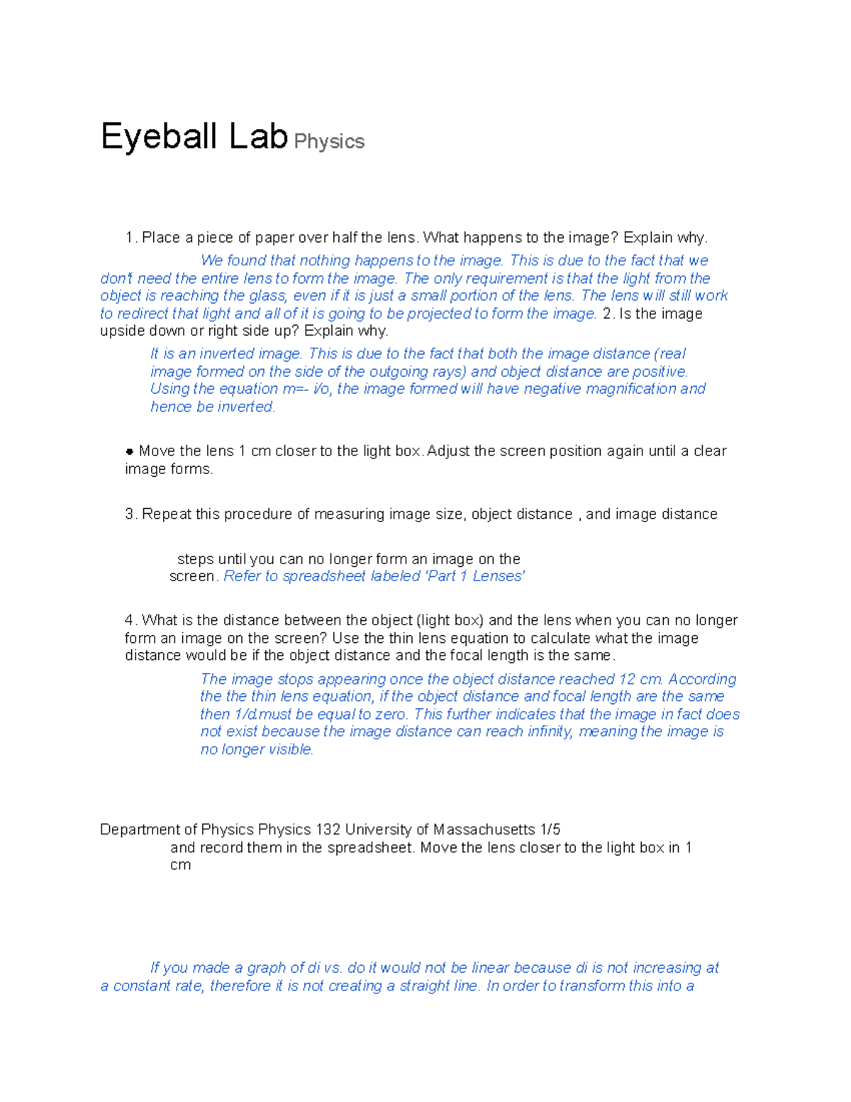 Eyeball Lab Physics - Eyeball Lab Physics Place a piece of paper over ...